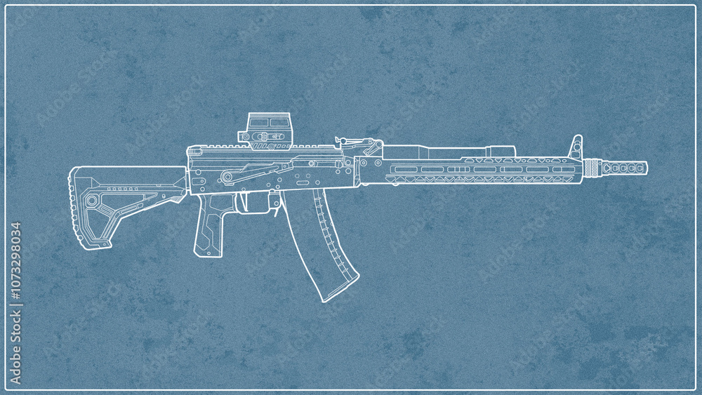 blueprint of Upgraded AK 74 assault rifle with collimator sight ...