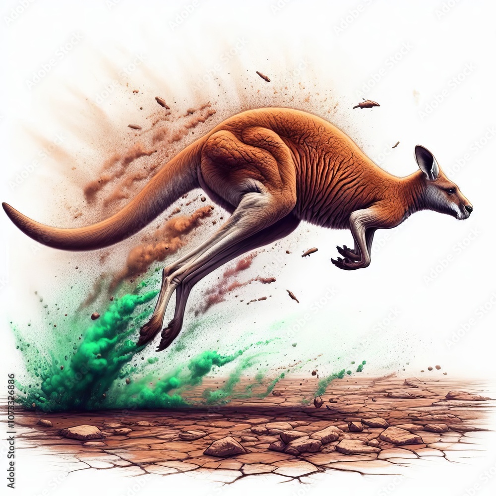 Kangaroo's Jump A kangaroo in mid jump leaving behind a trail of Stock ...