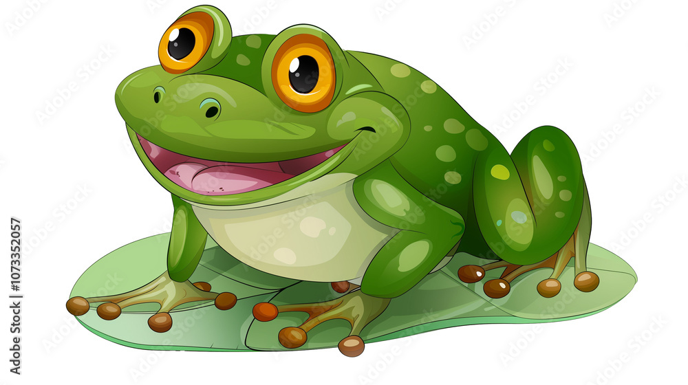 Smiling animated frog with big eyes and a wide smile, shown from ...