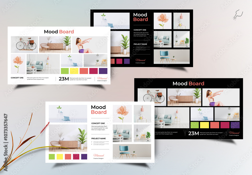 Easy & Simple Moodboard Layout With Dark & Light Accents Stock Template ...