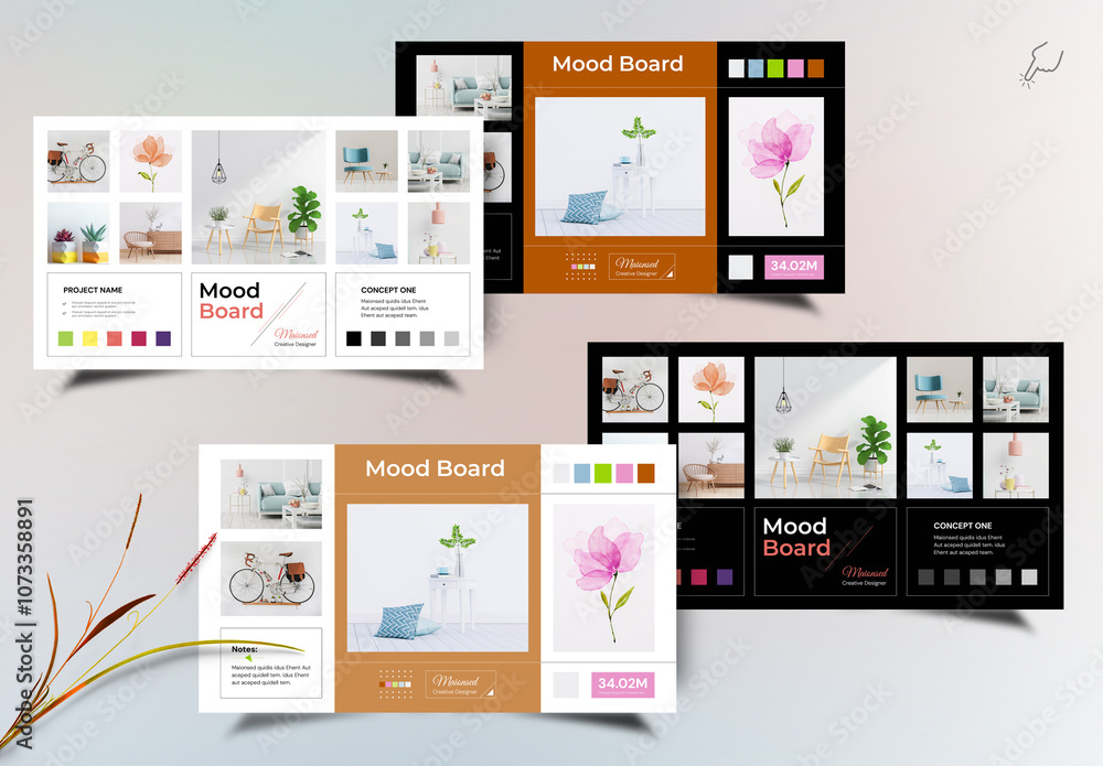Simple & Easy Moodboard Layout With Dark & Light Accents Stock Template ...