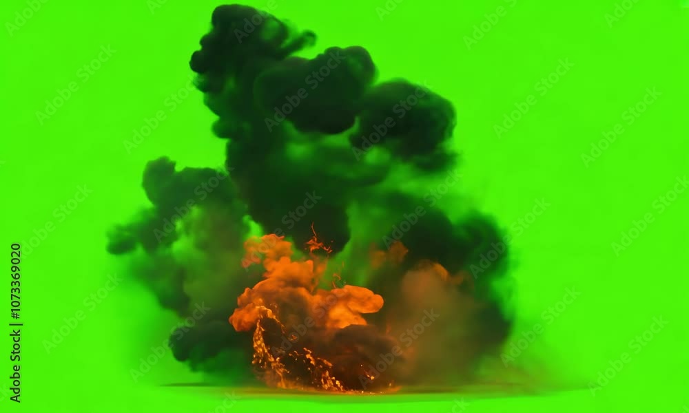 Fire explosion explosion fire bomb smoke explosion animation on green ...
