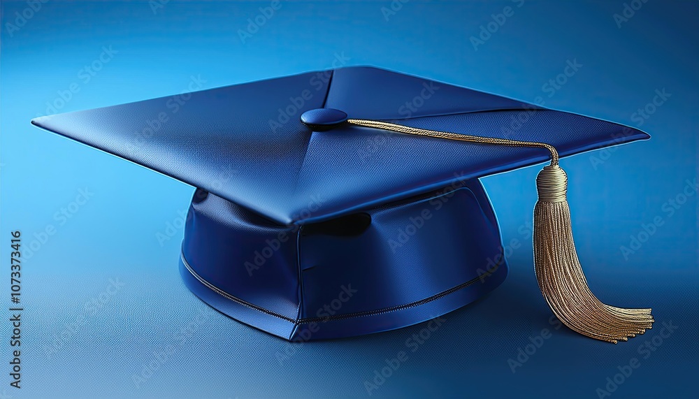 Blue graduation cap and degree on blue card for convocation invitation ...