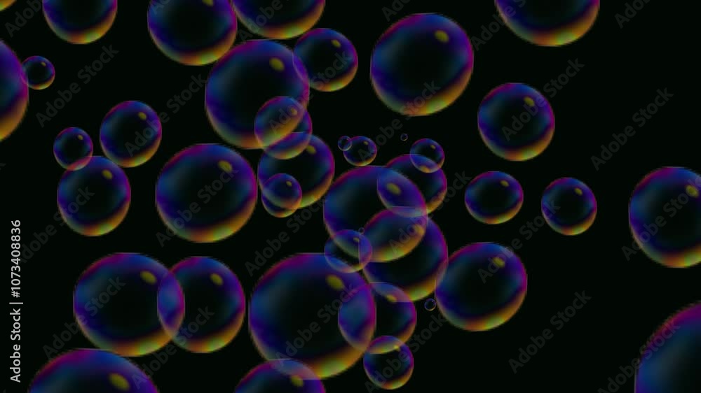 clear bubbles of soda on black background .Multicolored transparent ...