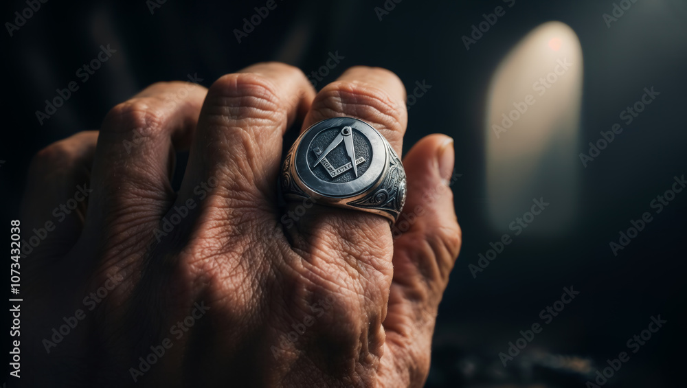 Photo & Art Print Hand showing masonic ring with square and compass ...