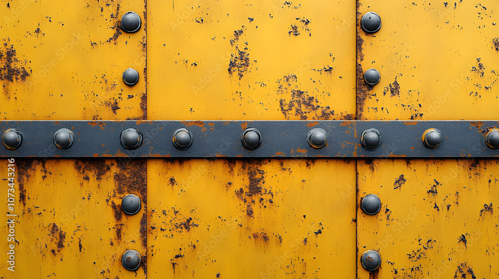 Poster Rusty Yellow Metal Panel with Rivets and Welds Industrial ...