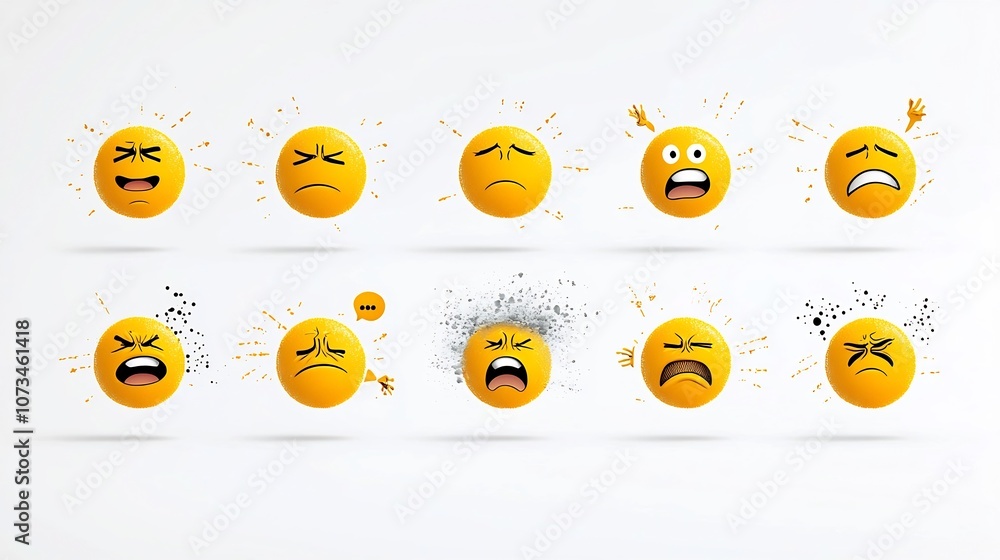 Collection of flat icons depicting a variety of yellow emoji characters ...