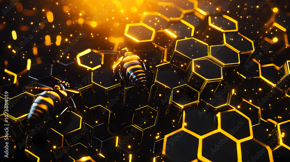technological bee honeycombs. abstract beehive and apiary. digital bee cells. modern hexagons ...