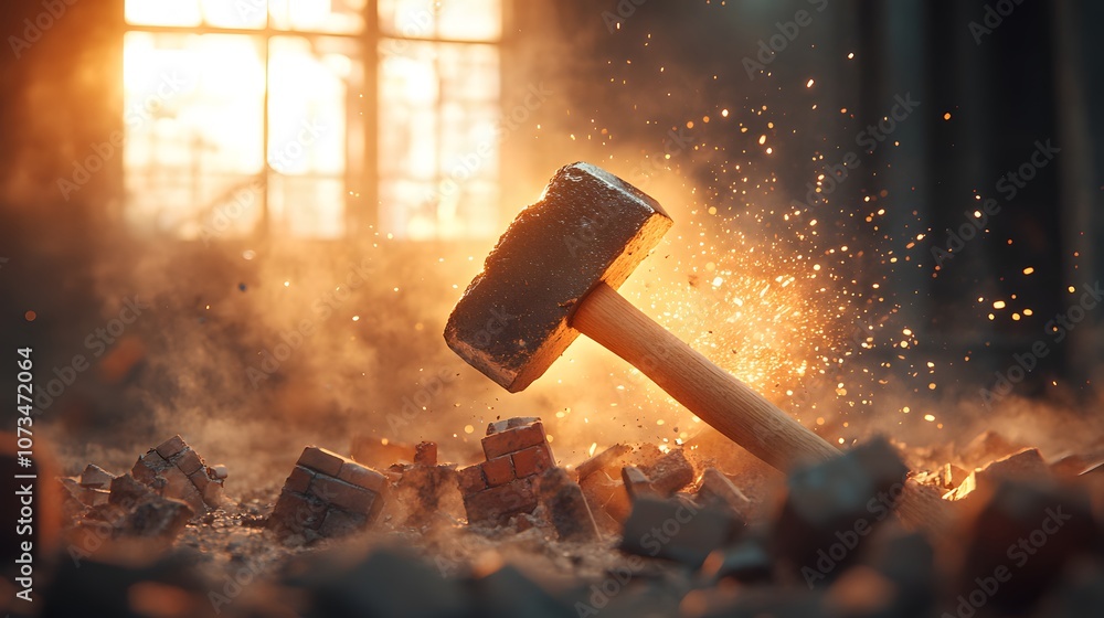 Foto de Dynamic capture of sledgehammer shattering brick wall ...