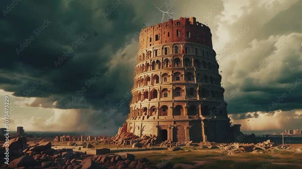 Tower of Babel ancient building, 4K seamless looping virtual video ...
