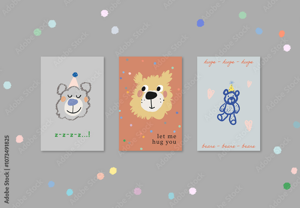 Cards With Cute Bears Layout Stock Template | Adobe Stock