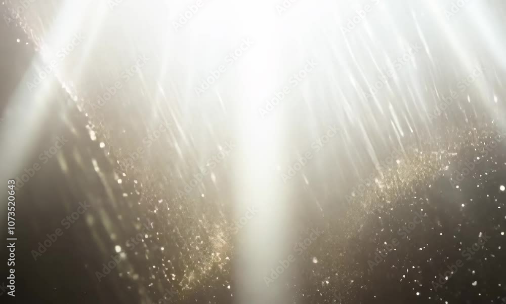 Light rays with floating flying glitter particles in air mist or steam ...