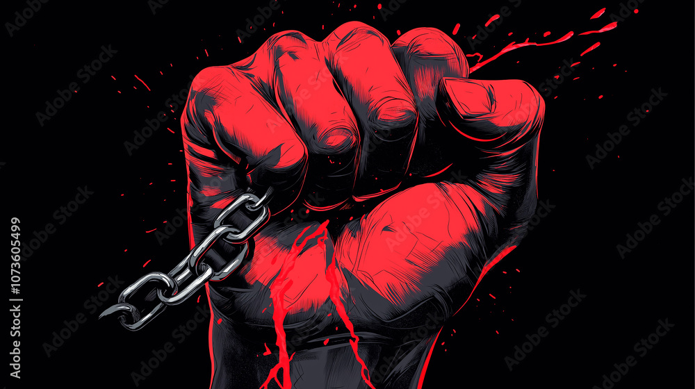 Male fist chains digital illustration on a color background ...