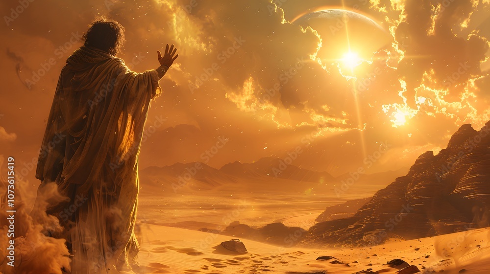 Jesus holding his hand up, declining Satan’s offer to turn stones into ...