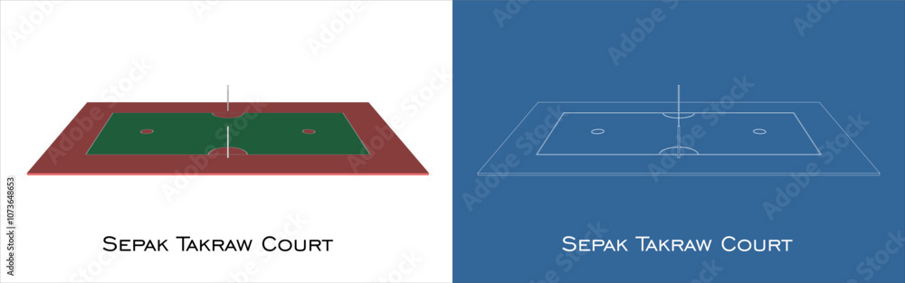 vector Sepak Takraw court side view line blueprint technical drawing ...