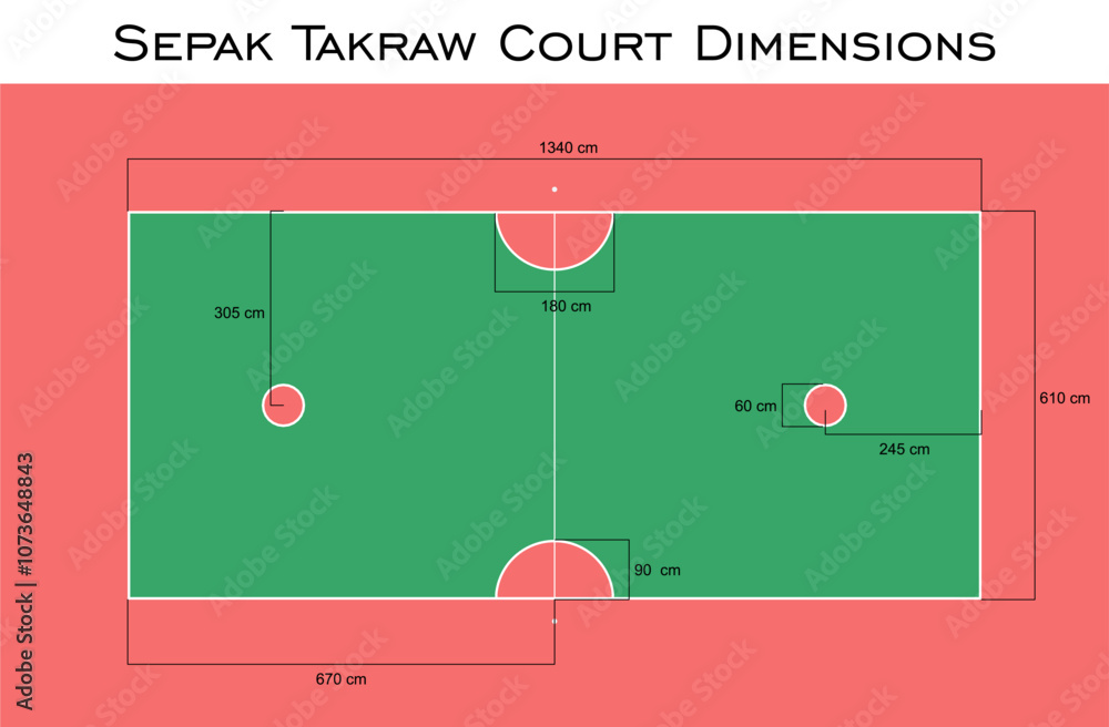 Poster Dimensions Sepak Takraw court in meter top view line vector ...