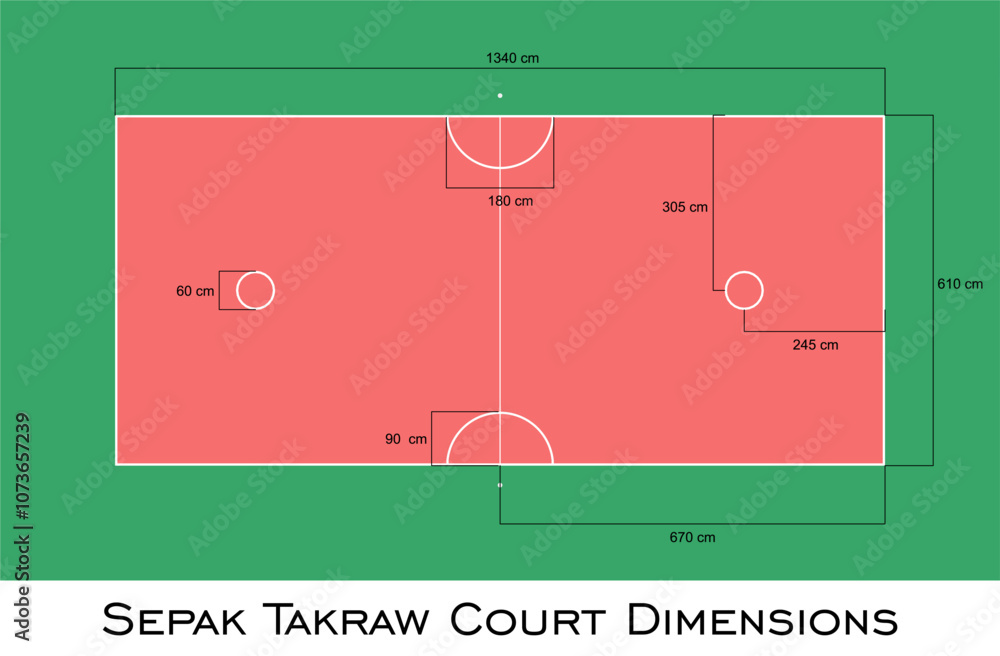 Sepak Takraw court dimensions in meter size top view line vector ...