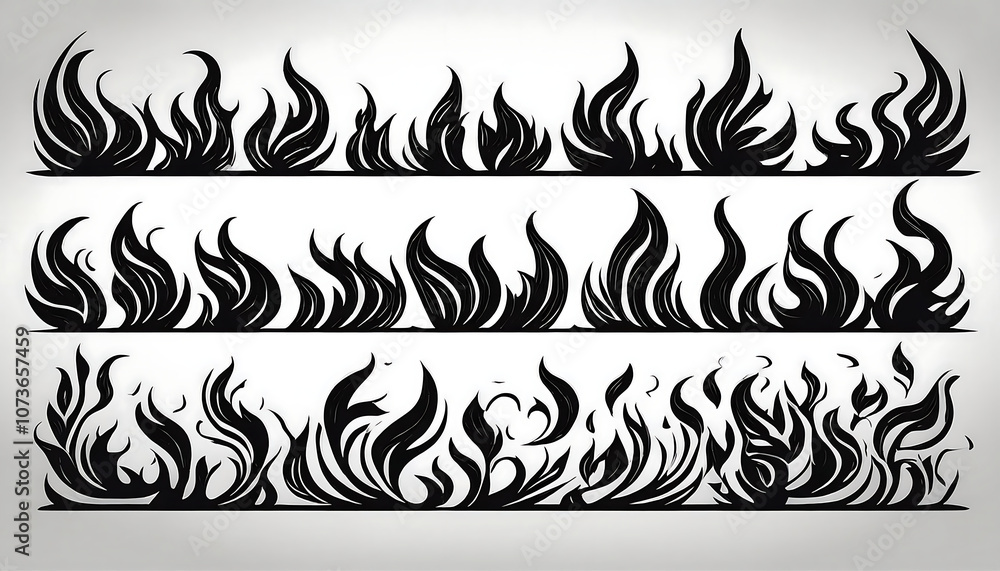 Vector illustrations of flame borders, templates, and silhouettes in ... Vector illustrations of flame borders, templates, and silhouettes in ...