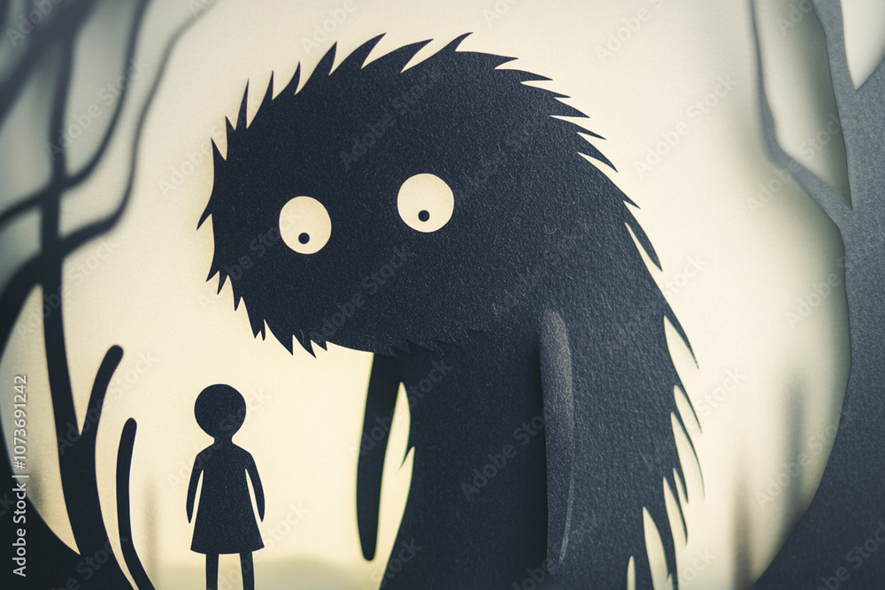 Paper cut illustration of children anxiety with silhouette of kid and ...
