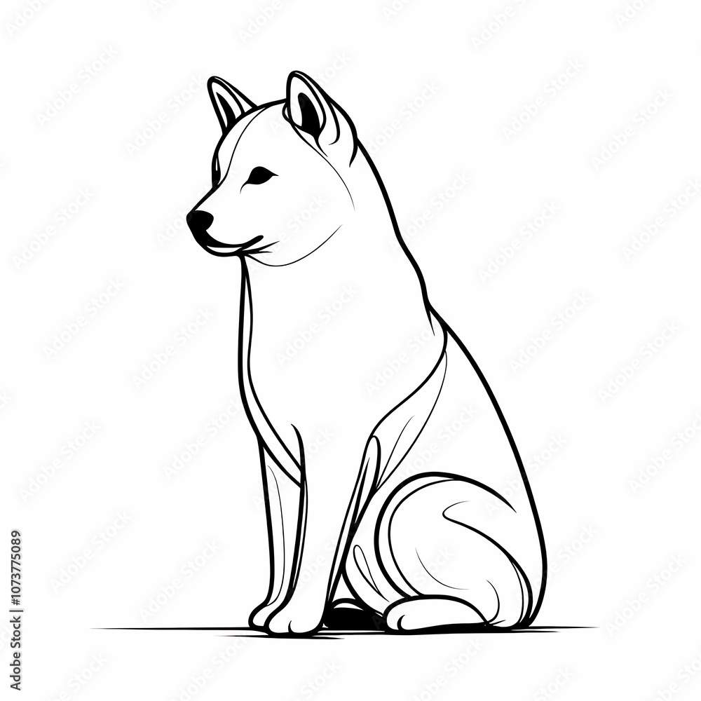 Elegant Shiba Inu Dog Line Drawing in Sitting Pose, Minimalist Outline ...