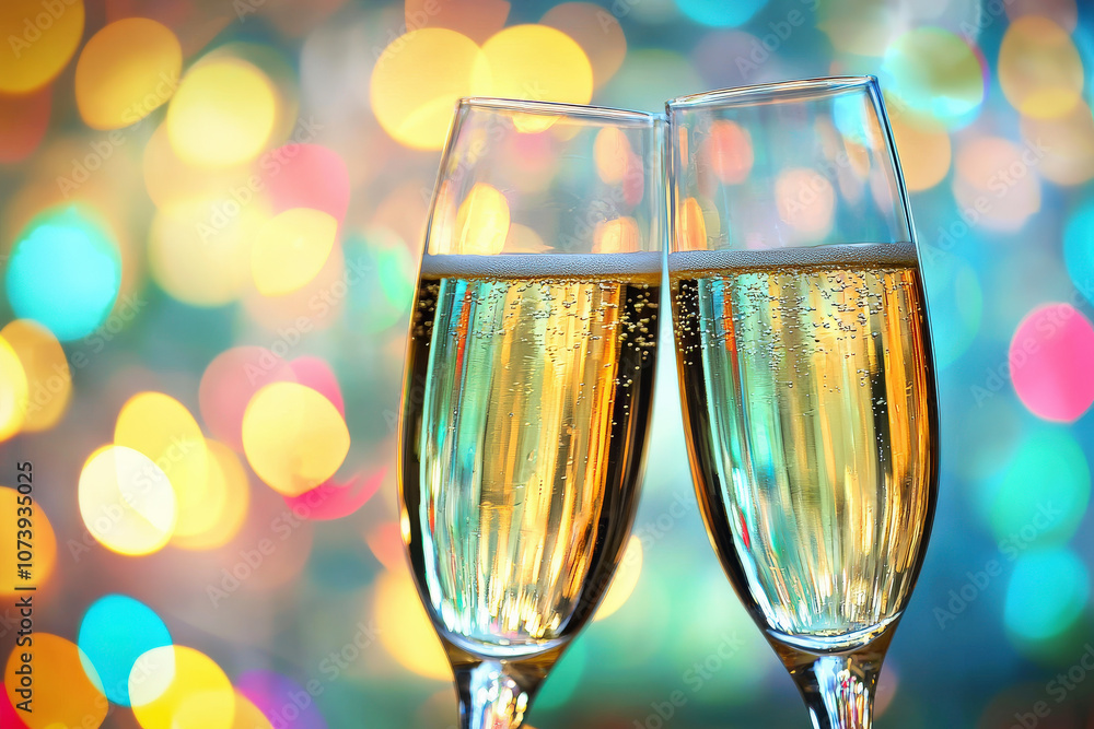 Dos copas de champan chocando entre si brindando en una celebracion o ...