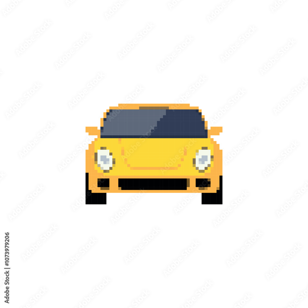 Pixelated sports car icon in front view. Retro pixel art sports car ...