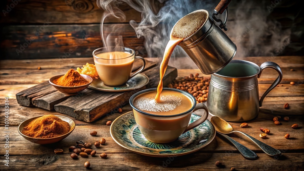 Aerial View of Teh Tarik Being Poured from Metal Cup to Cup, Capturing ...