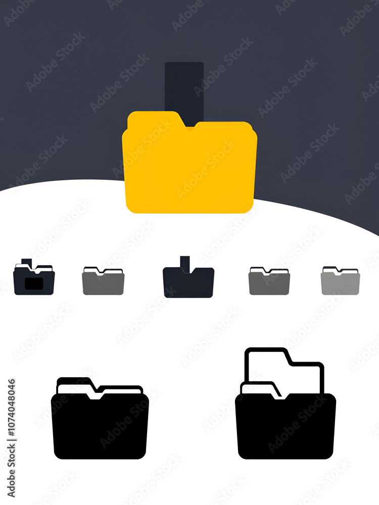 Folder icon vector set. Desktop black and yellow folder icon. Office ...