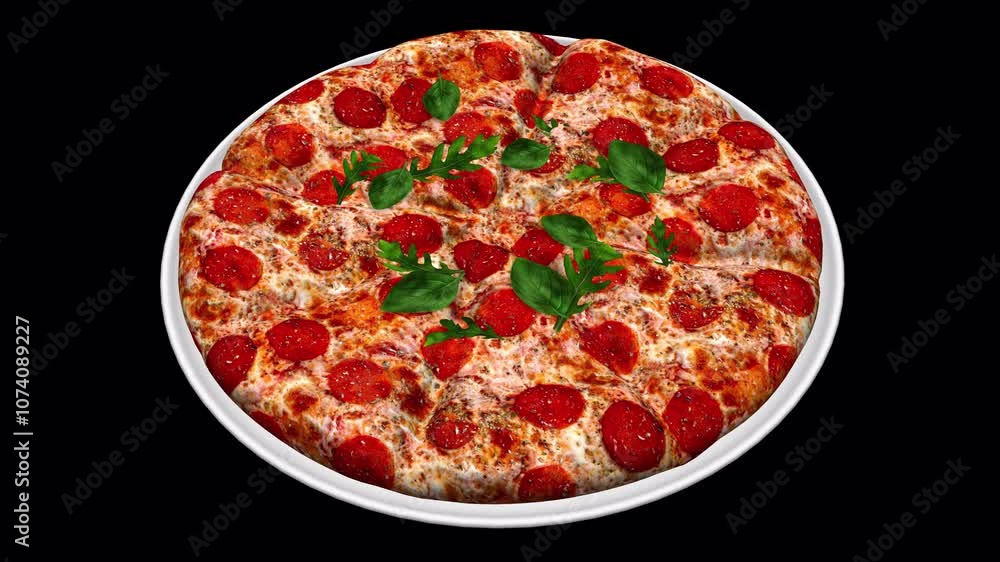 Italian Sausage Pizza with Basil and Arugula Leaves - Spinning Loop ...