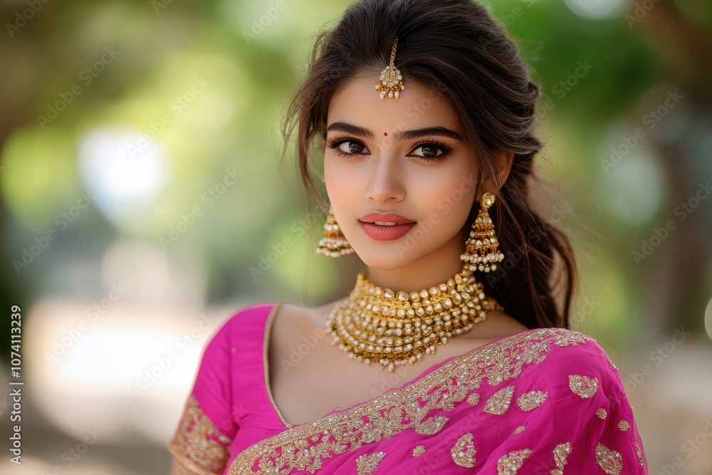 Portrait of a stunning Indian girl wearing traditional attire and ...