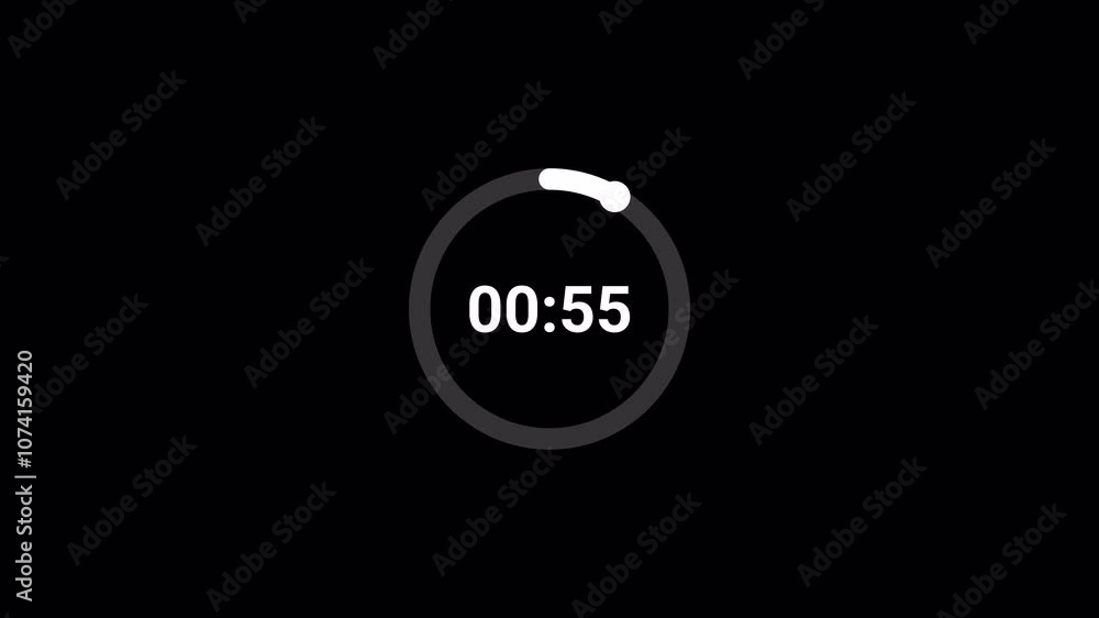 Circle countdown timer One minute animation from 60 to 0 seconds on ...
