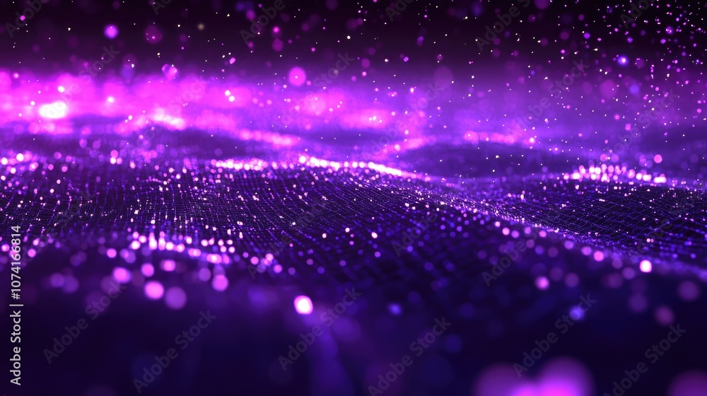Abstract ultraviolet landscape in a dark background featuring a 3D ...