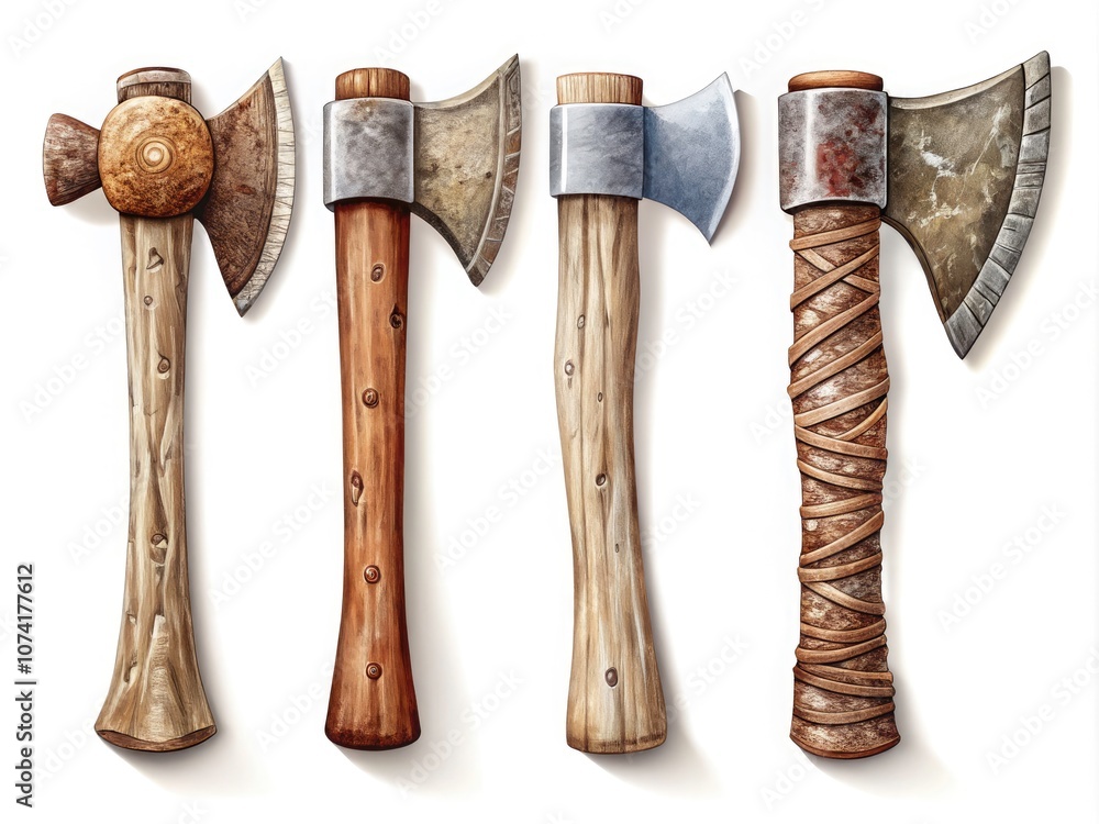 Prehistoric Axe Heads Vector Set - Stone and Wood Designs for Fashion ...