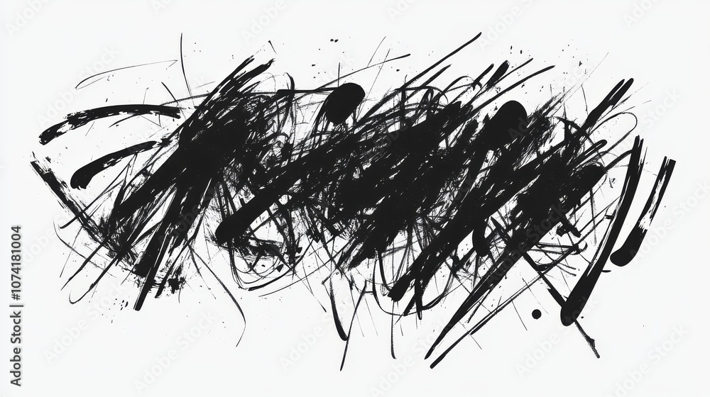 Black doodles, white background, vector illustration, brush strokes ...
