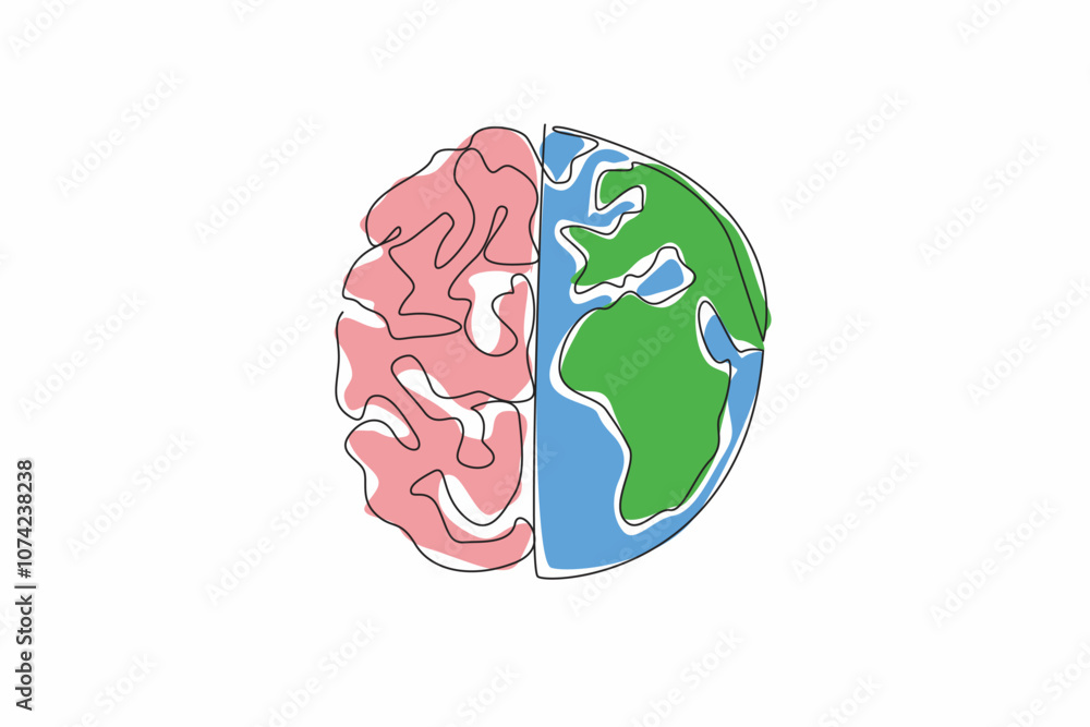 World Logic Day. One continuous line drawing of half part of world map ...