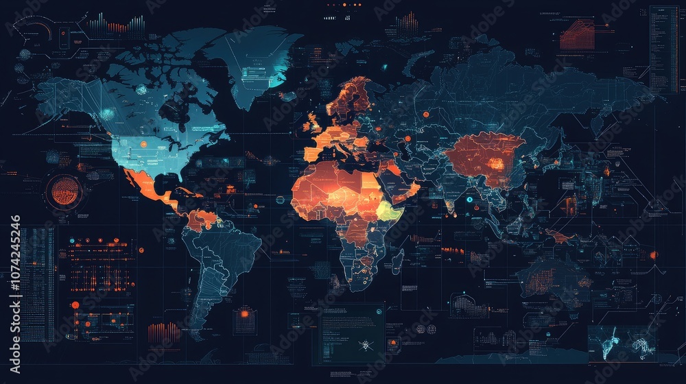Interactive world map with clickable elements representing different ...