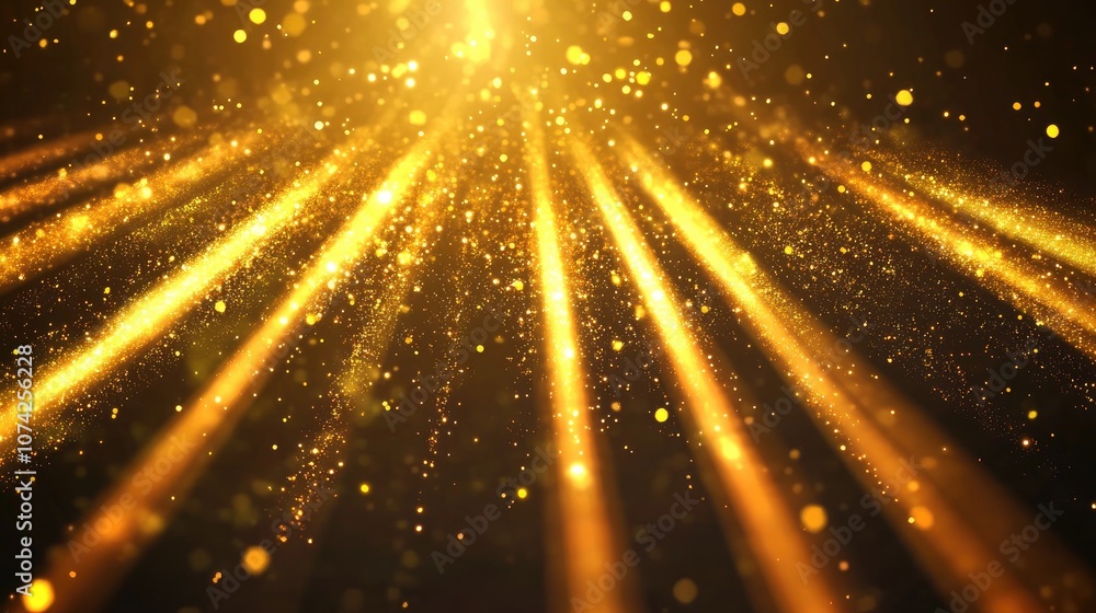 Stylish golden light effect featuring abstract laser beams and chaotic ...