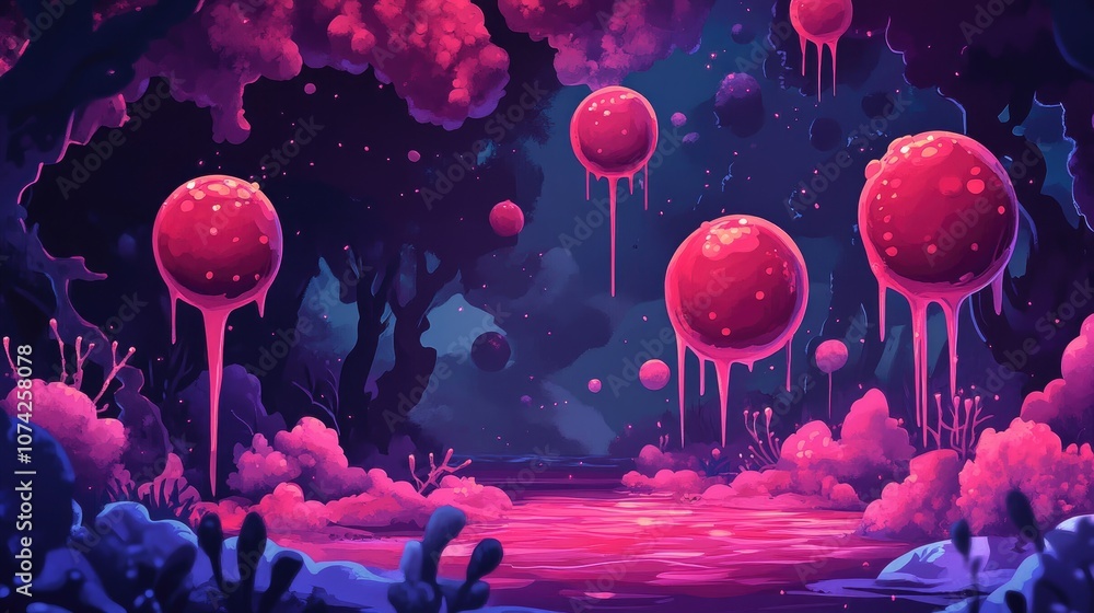 Infected red blood cells in the bloodstream depicted in a realistic 2D ...