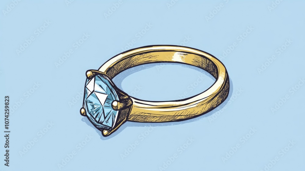 Hand drawn ring design featuring a diamond in a 2D cartoon illustration ...