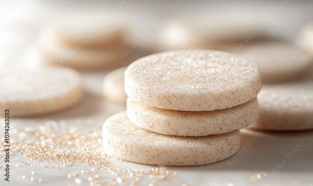Round Sugar Tablets with Glitter, Close Up Macro View, White Background ...