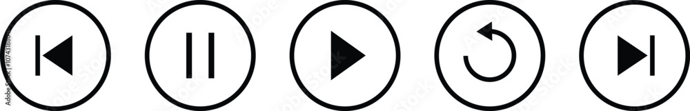 Media player icons. Player button icon. Vector play, rewind, pause ...