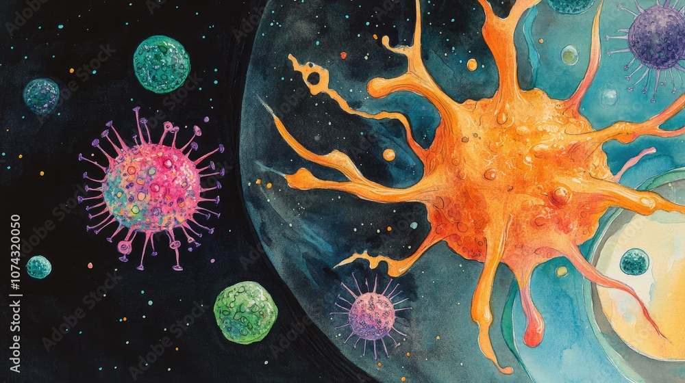 Watercolor illustration of anti bacteria features showcasing an orange ...