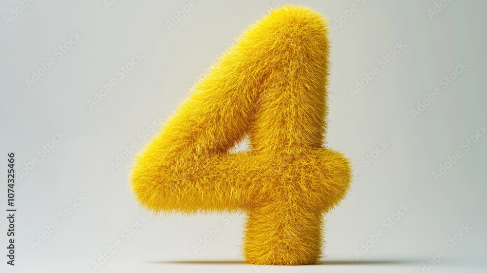 Adorable yellow number four designed as a furry shape featuring short ...