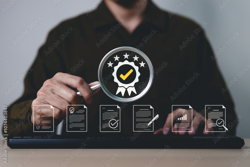 Quality Control and Certification Assurance Concept. Examines documents ...