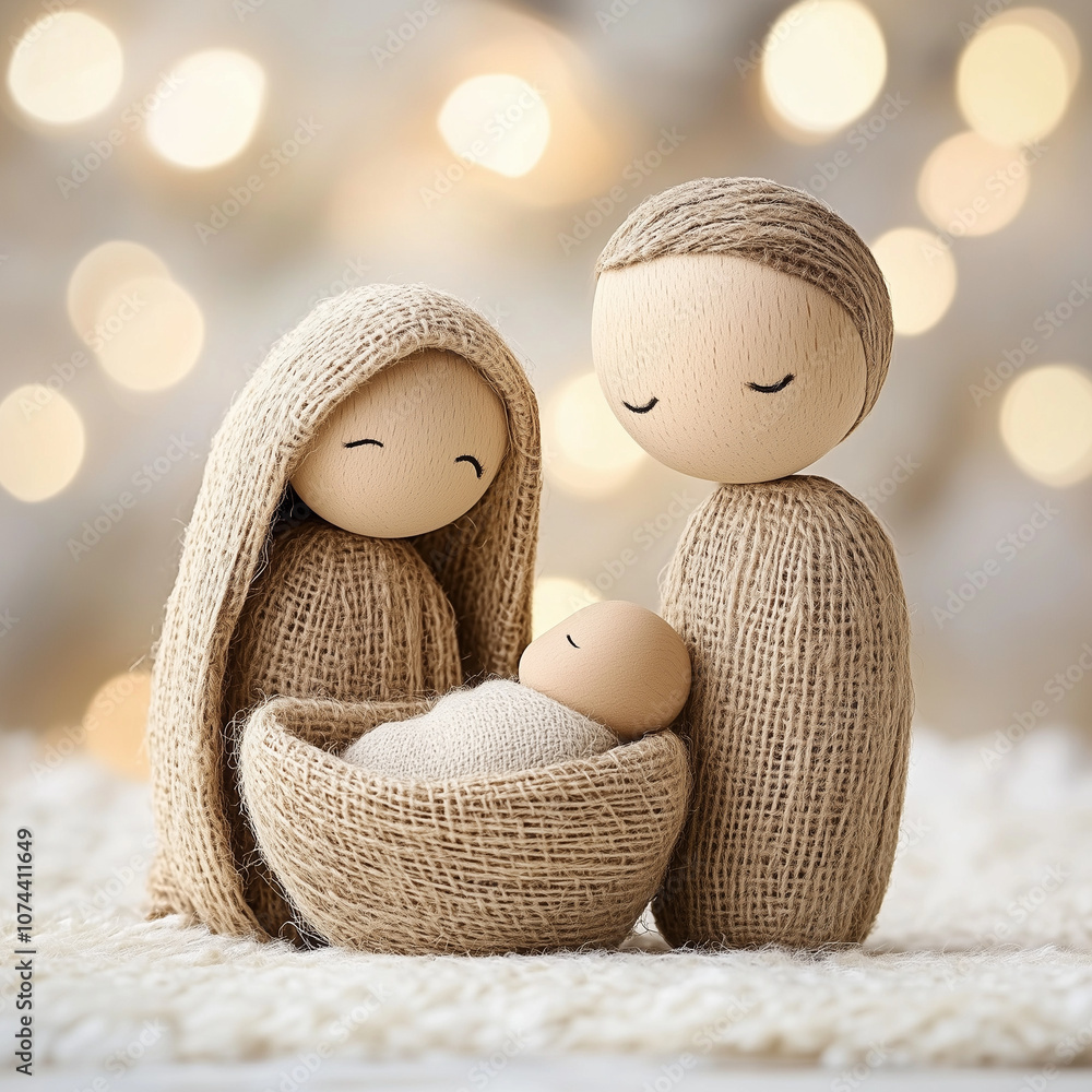 handcrafted wooden Nativity set depicting the Virgin Mary, Joseph, and ...