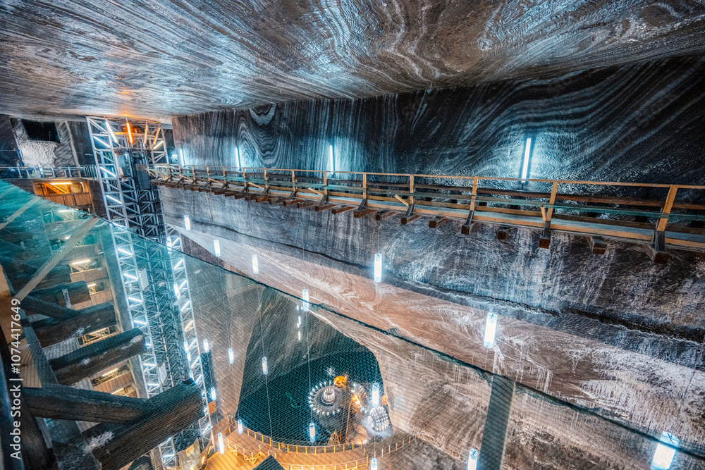 Underground theme park in big salt mine Salina Turda, Turda in Romania ...