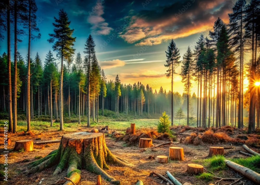 Dramatic Representation of Deforestation: Before and After Cut Trees ...