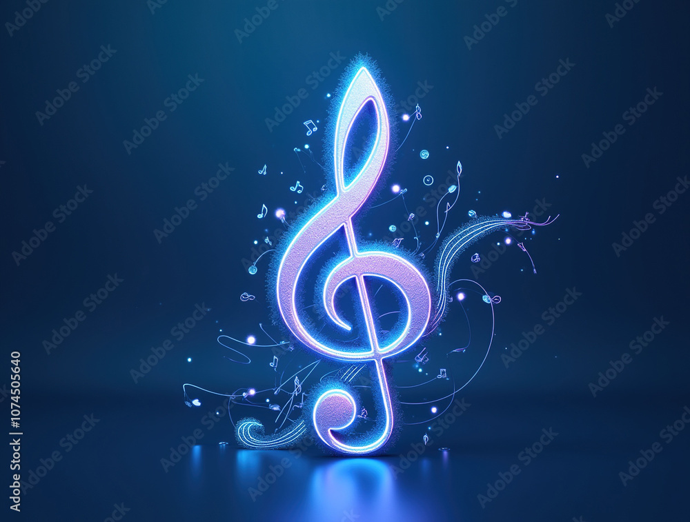 Treble clef is a symbol of music - flying fluttering trails notes ...