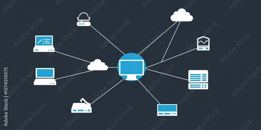 Network topology LAN objects icons depicting various hardware devices ...