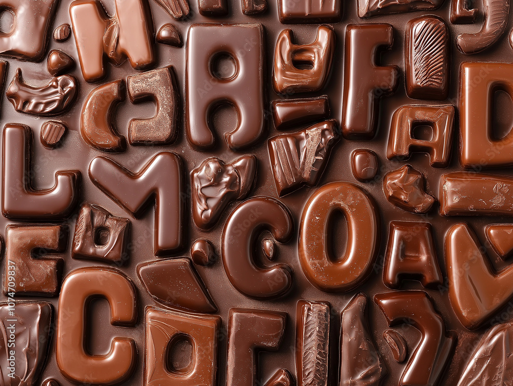 Brown background of melted chocolate letters with textured surface ...